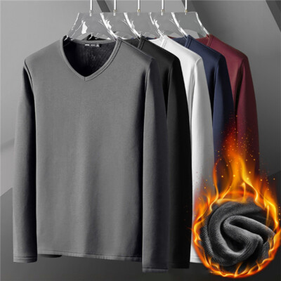 Men Thermal Inner Fleece T-shirt Winter Trouser Warm Tops Long Sleeve T ...