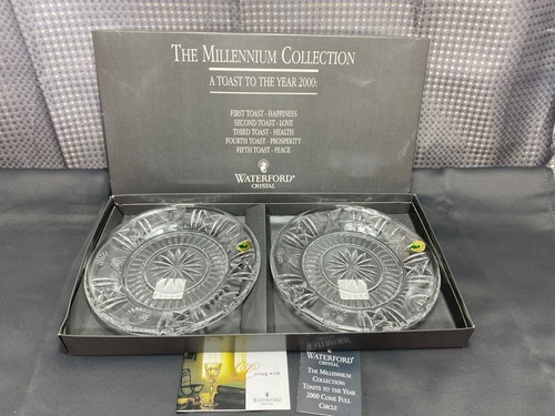 Set of 2 ~ Waterford Crystal "MILLENNIUM" Toast Accent Plates ~ 8" w ...