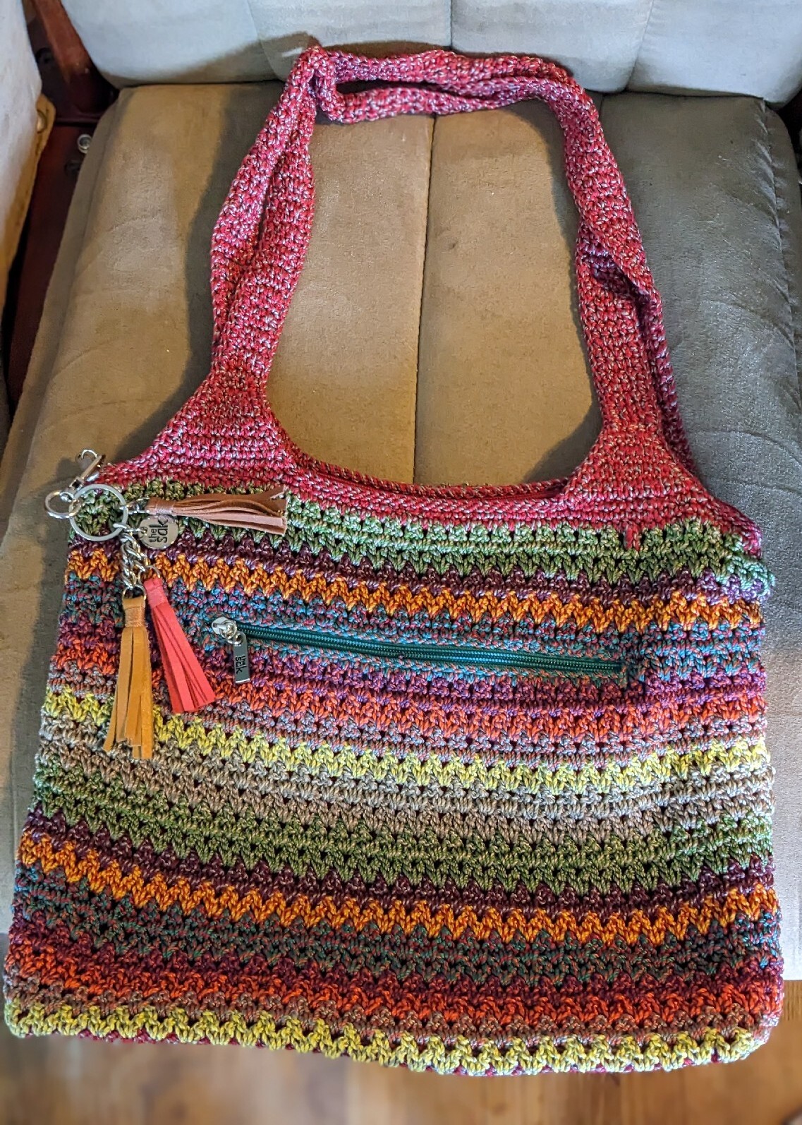 The Sak Boho Multicolored Crochet Rainbow Two Strap Tote Handbag Purse ...