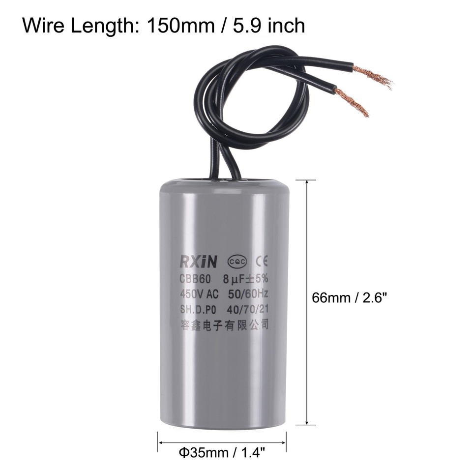 66x35mm Capacitor Black 8uF 450V AC for Air Compressor Water Pump 50 ...