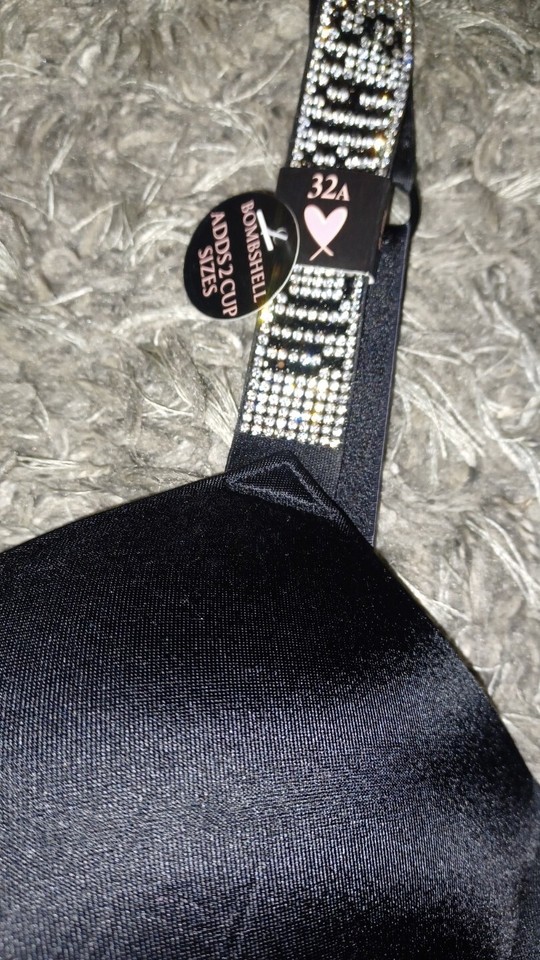 VS bombshell Logo shine rhinestone strap push up bra new 32a Black | eBay
