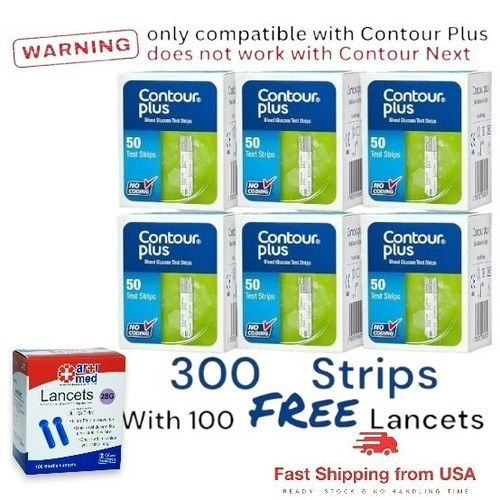 Contour Plus Test Strips Exp 08 2026 -6 Boxes- 300 Strips, with Free ...