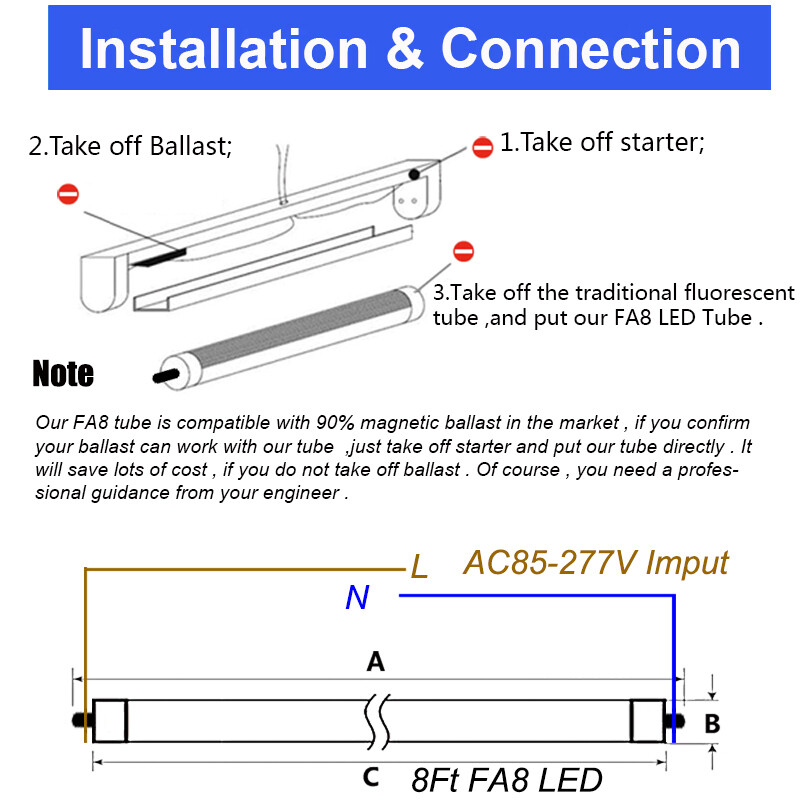 25PCS T8 8FT FA8 Single Pin Led Tube Light Bulbs 144W 8Foot Led Shop ...