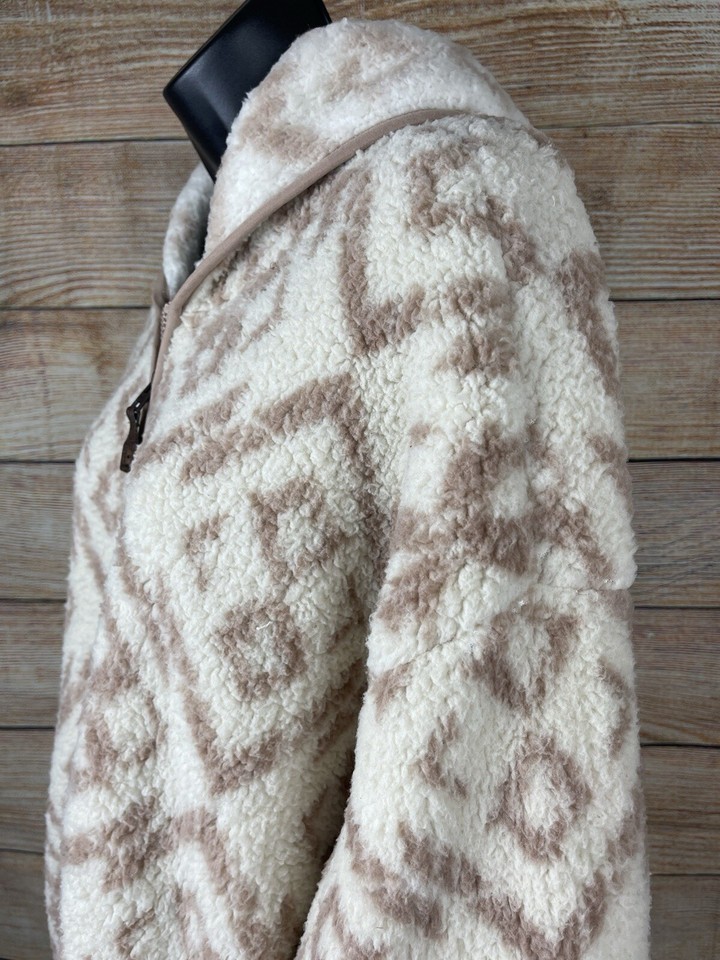 CINCH Women’s Half Zip Sherpa Coat Jacket Beige Cream Geometric ...