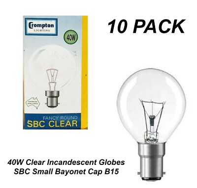 10 x 40W Clear Fancy Round Light Globes Bulbs Lamps B15 Small Bayonet ...