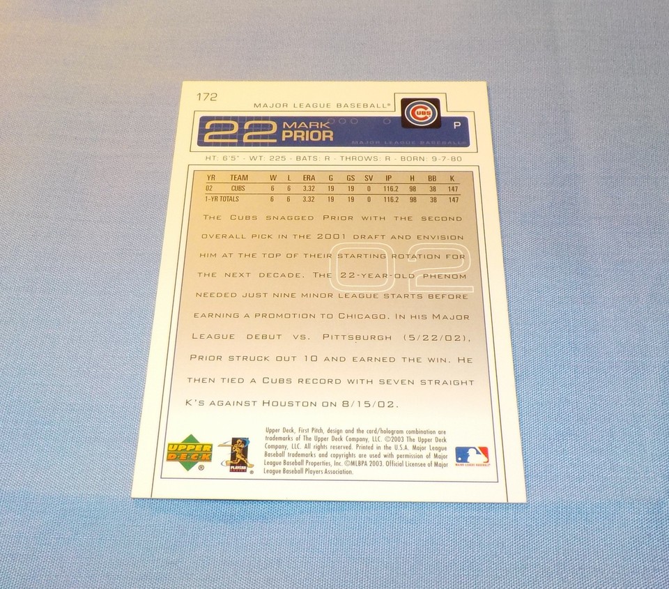 Mark Prior Signed Autographed 2003 Upper Deck Card Chicago Cubs | eBay