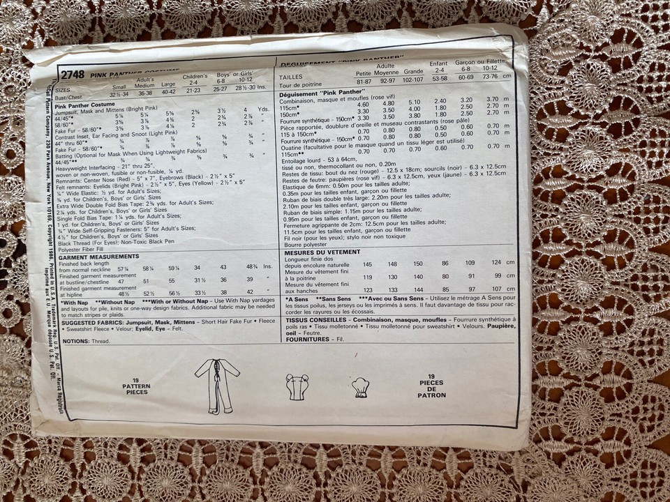 Vintage Pink Panther Costume Sewing Pattern McCalls 2748 Adult Sz Small ...