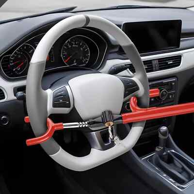 Red Steering Wheel Lock Club Twin Hook Anti Theft Universal Car Van ...