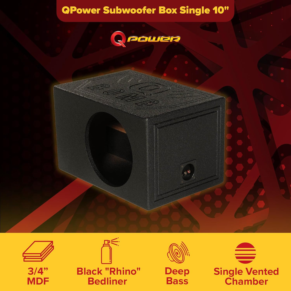 QPower QBOMB10VL Single 10" Vented Ported Car Subwoofer Sub Box ...