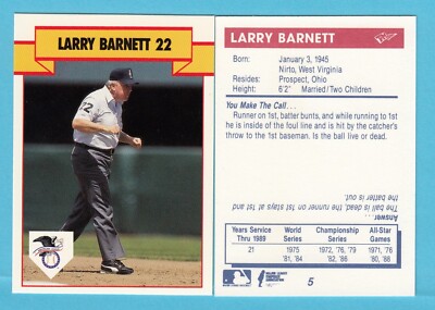 1990 Baseball Umpire card # 5 Larry Barnett American League | eBay