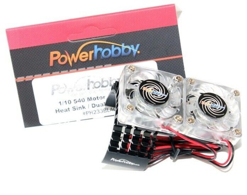 POWERHOBBY Aluminum Twin Dual Cooling Fan Black FOR Traxxas Slash 4WD ...