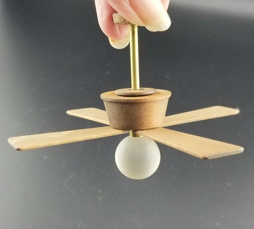 DOLLHOUSE MINIATURE WOOD CEILING FAN W /1 GLOBE`NON ELECTRIC~IT TURNS ...