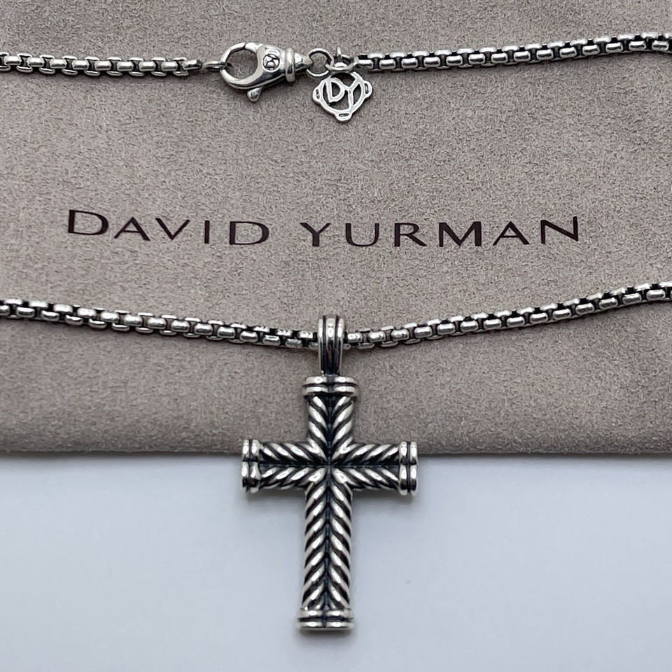 David Yurman Sterling Silver Chevron Cross Pendant & Chain 20” | eBay