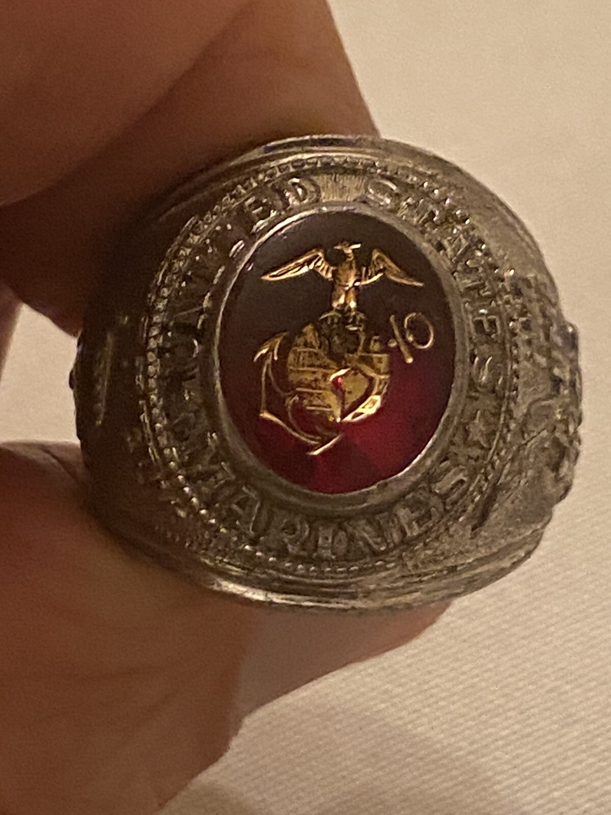 Sterling Crest Craft USMC Marine Corps Ring Red Stone Engraved EGA 8 1/ ...