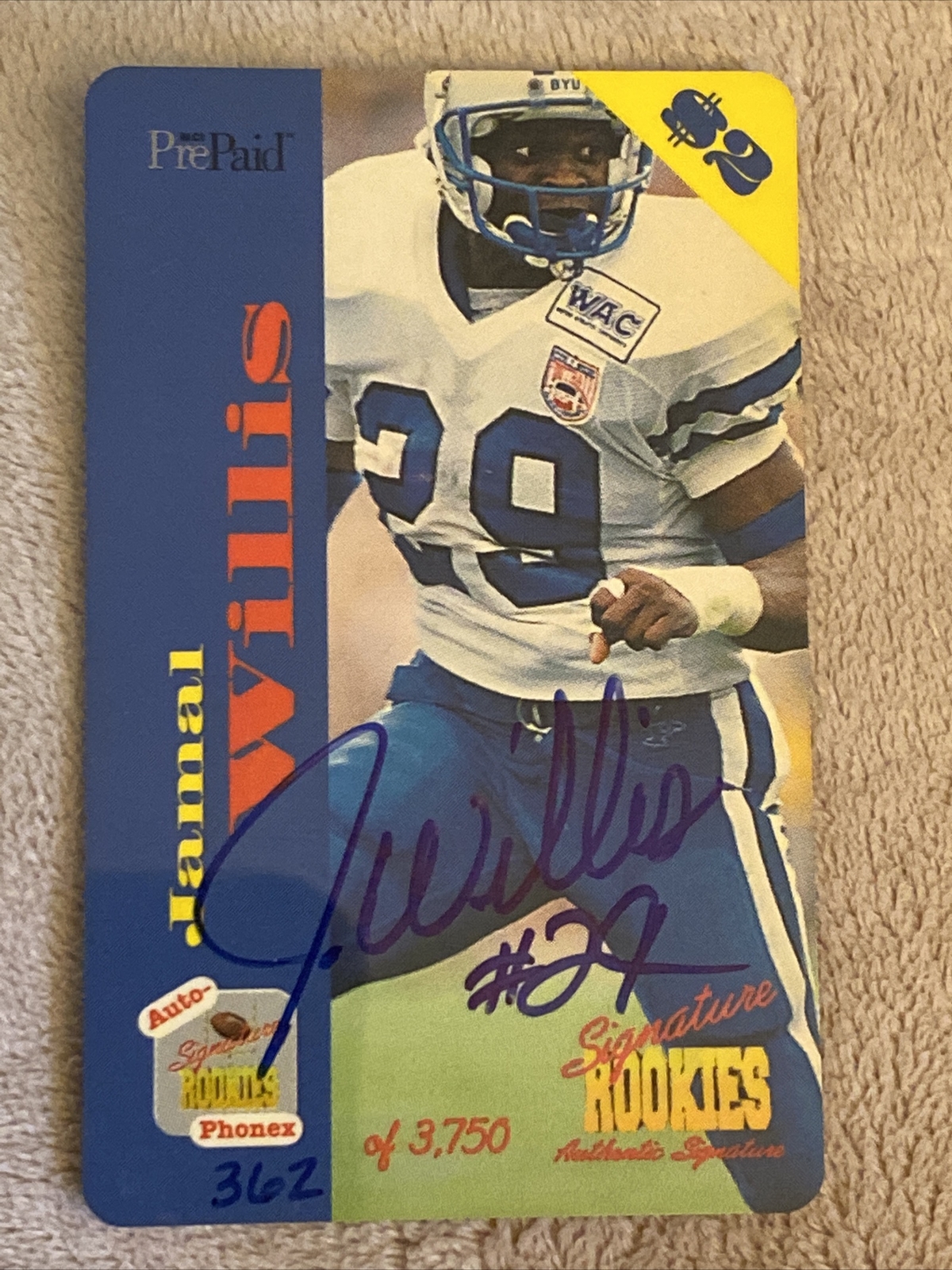 1995 Signature Rookies Phone Card Jamal Willis BYU Cougars Autograph ...
