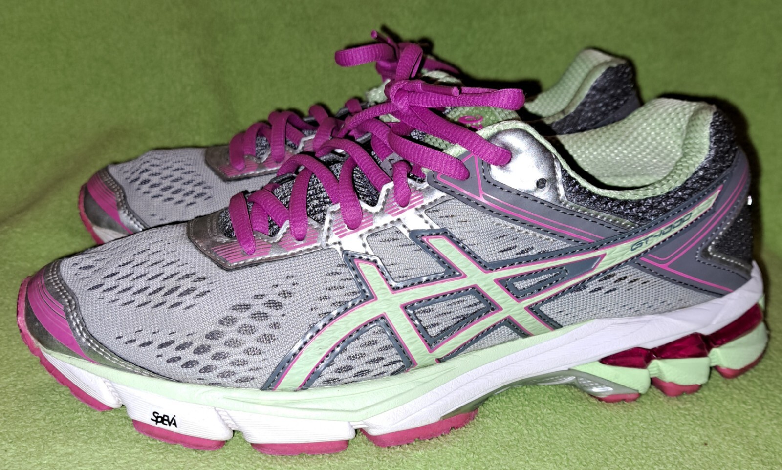 WOMENS Pink Aqua Green ASICS DUOMAX SHOES Size 8.5 GT-1000 IGS Speva ...