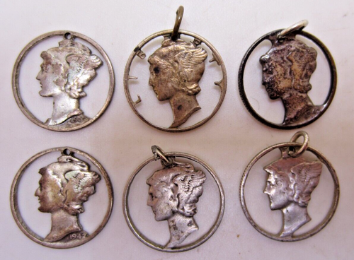 6 sterling cut out mercury dime charms or pendants | eBay
