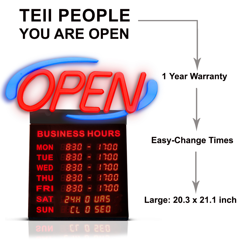 Super Bright SMT LED Open Sign with business hours (flexible minute ...