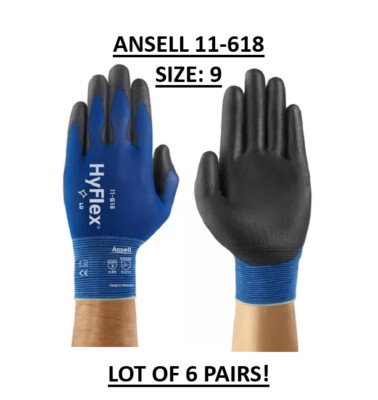6 Pairs - Ansell HyFlex 11-618 Polyurethane Coated Precision Work ...