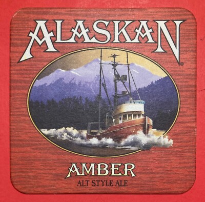 ALASKAN BREWERY AMBER 4 INCH SQUARE BEER COASTER VINTAGE RARE BOAT Q2 ...