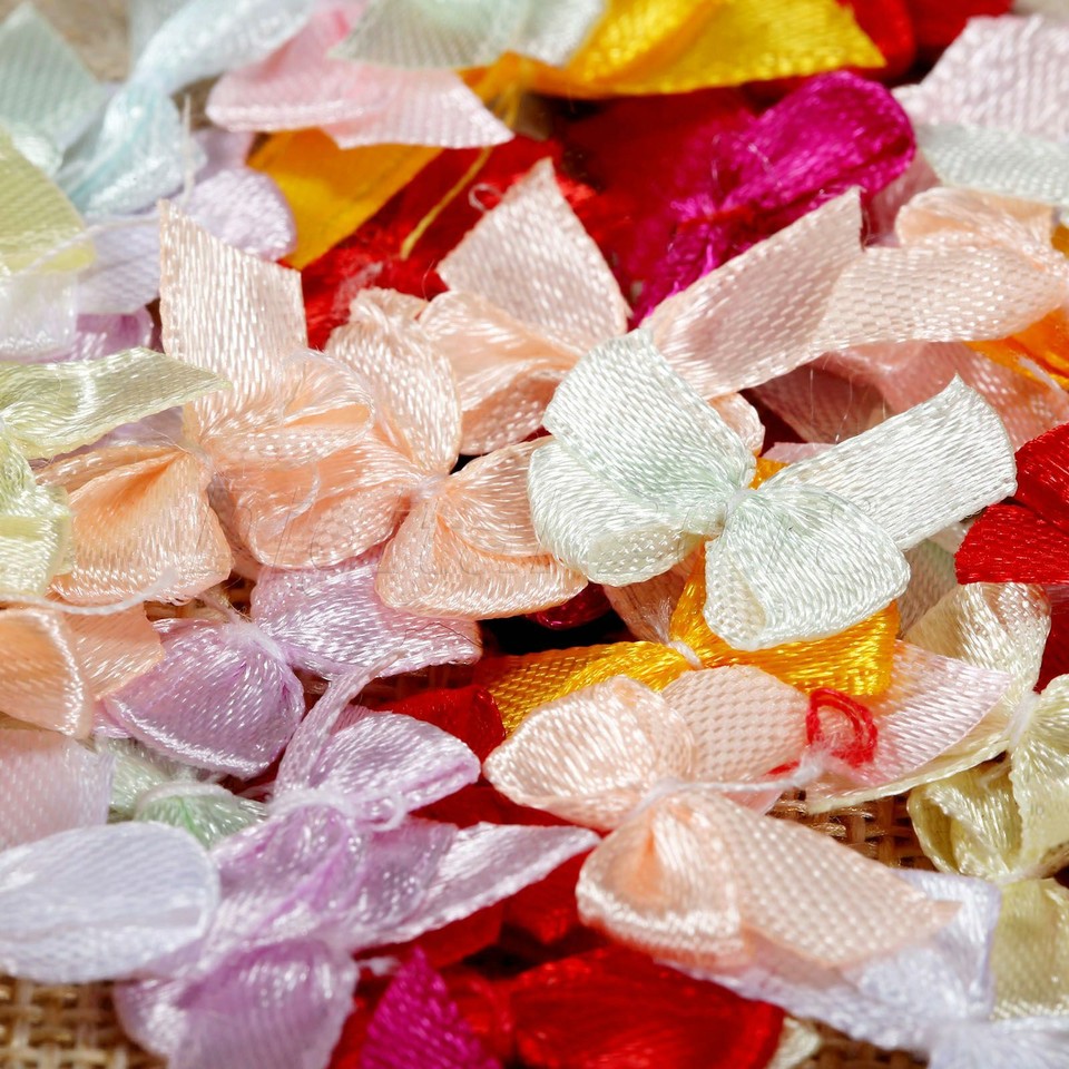 100Pcs Mini Satin Ribbon Flowers Bows Wedding Decoration Gift Craft Mix ...