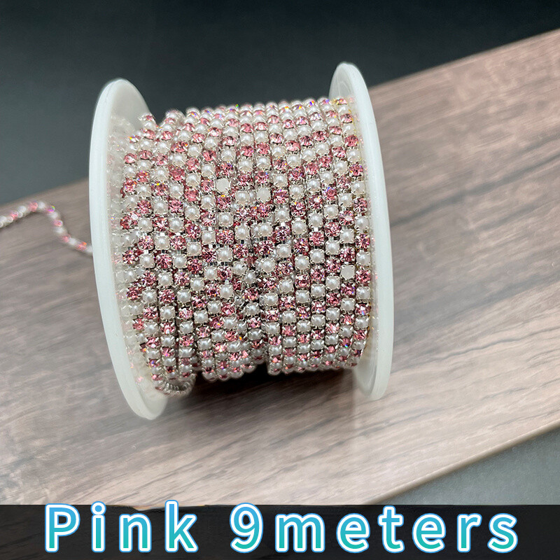 9m Beaded Trims Faux Pearl Diamante String Chain Ribbon Wedding Sewing ...