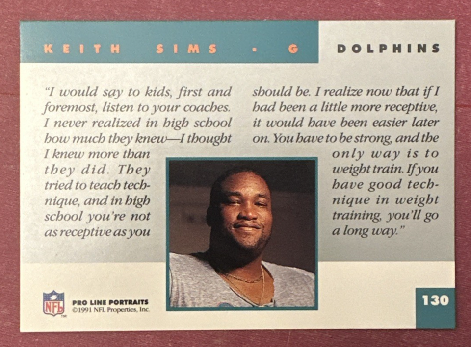 1991 Pro Line Portraits #130 Keith Sims - Miami Dolphins | eBay