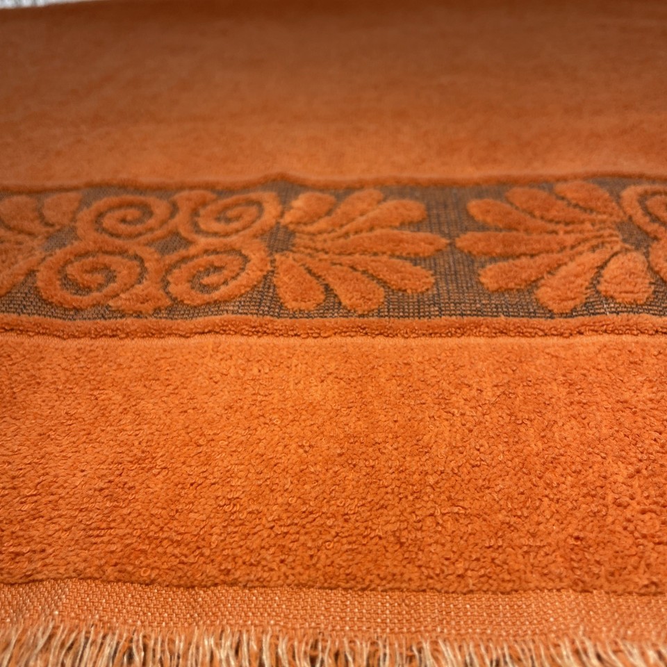 Vintage MCM Towel Cannon Monticello Floral Fringe Orange Towel 70s Made ...