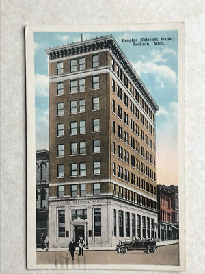 D1851 Postcard Peoples National Bank Jackson MI Michigan | eBay