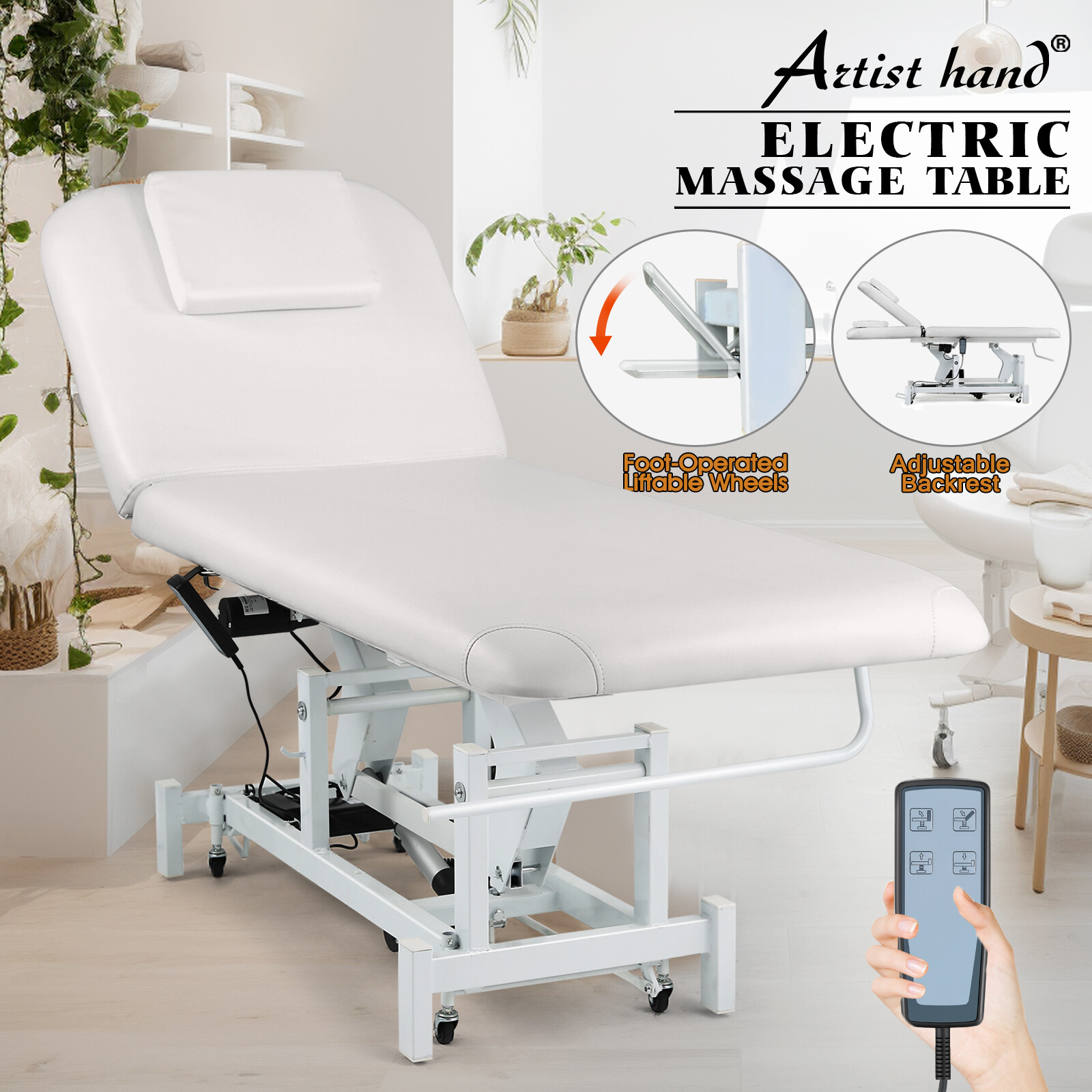 Electrical White Massage Table Facial Bed Tattoo Beauty Spa with Remote ...