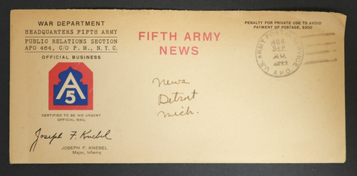 Fifth Army News Vintage Envelope WD Urgent War Department Headquarters ...