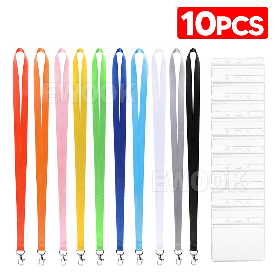 10set Lanyard+Card Holder Safety ID Card Name Tag Badge Holder Clip ...