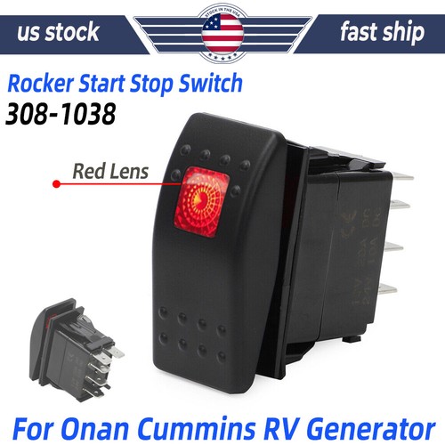 Rocker Start Stop Switch 308-1038 For Onan Cummins RV Generator Red ...