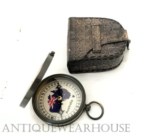 Handmade Brass Working Compass With Leather Case Maritime Pocket ...