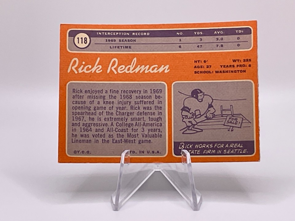 Rick Redman 1970 Topps #118 San Diego Chargers 1 Owner Nice! | eBay