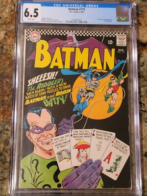 1966 D.C. Comics Batman 179 CGC 6.5. 2nd Silver Age Riddler Appearance ...