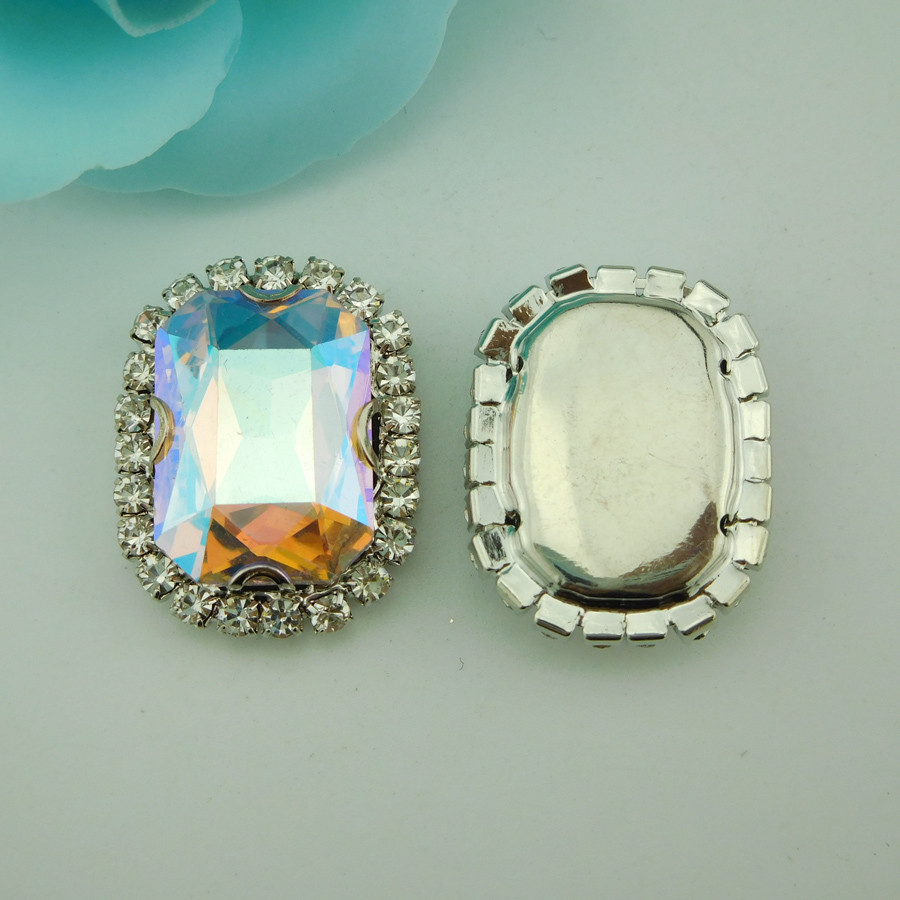 Diamond rim Rectangle Glitter Rhinestones Crystal Glass Sew on Strass ...