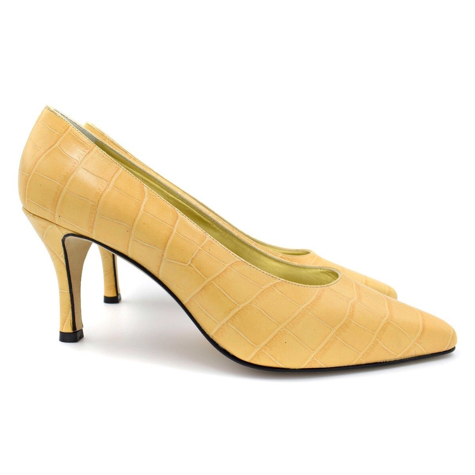 New $250 Escada Melon Orange Croc Embossed Leather High Heels Pumps ...