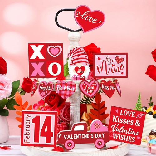 Valentines Day Tiered Tray Decor Love Heart Signs Rustic Sweet Wooden ...