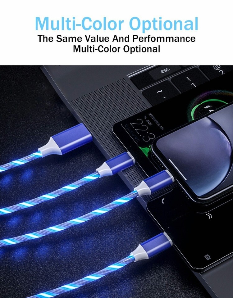 3 in 1 LED Fast Charging Cable Adapter For iPhone Micro USB Type C ...