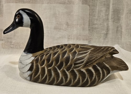 Vintage Hand Carved & Painted Wooden Canadian Goose Decoy With Glass ...