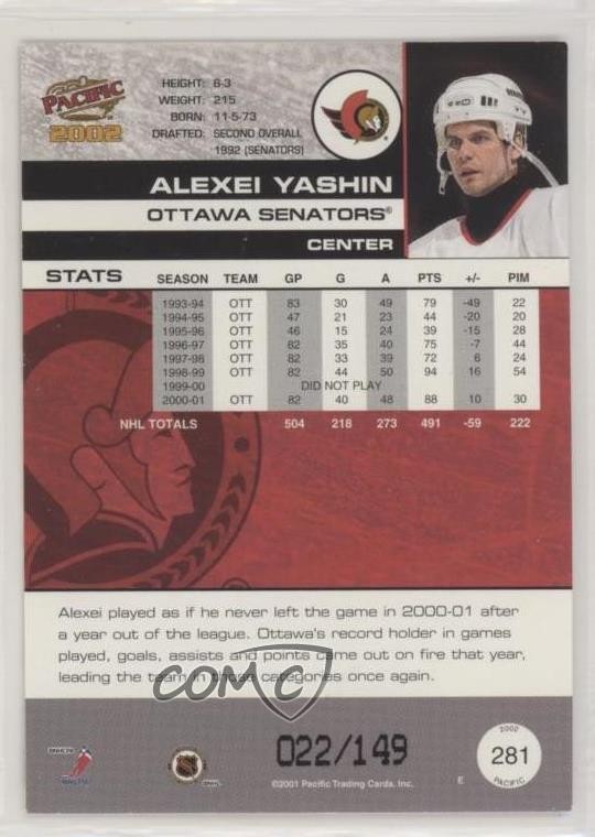 2001-02 Pacific Retail LTD /149 Alexei Yashin #281 | eBay