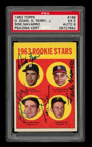 1963 Topps Set-Break #169 Egan, Perry, Sisk, Navarro Auto PSA 5 EX AUTO ...