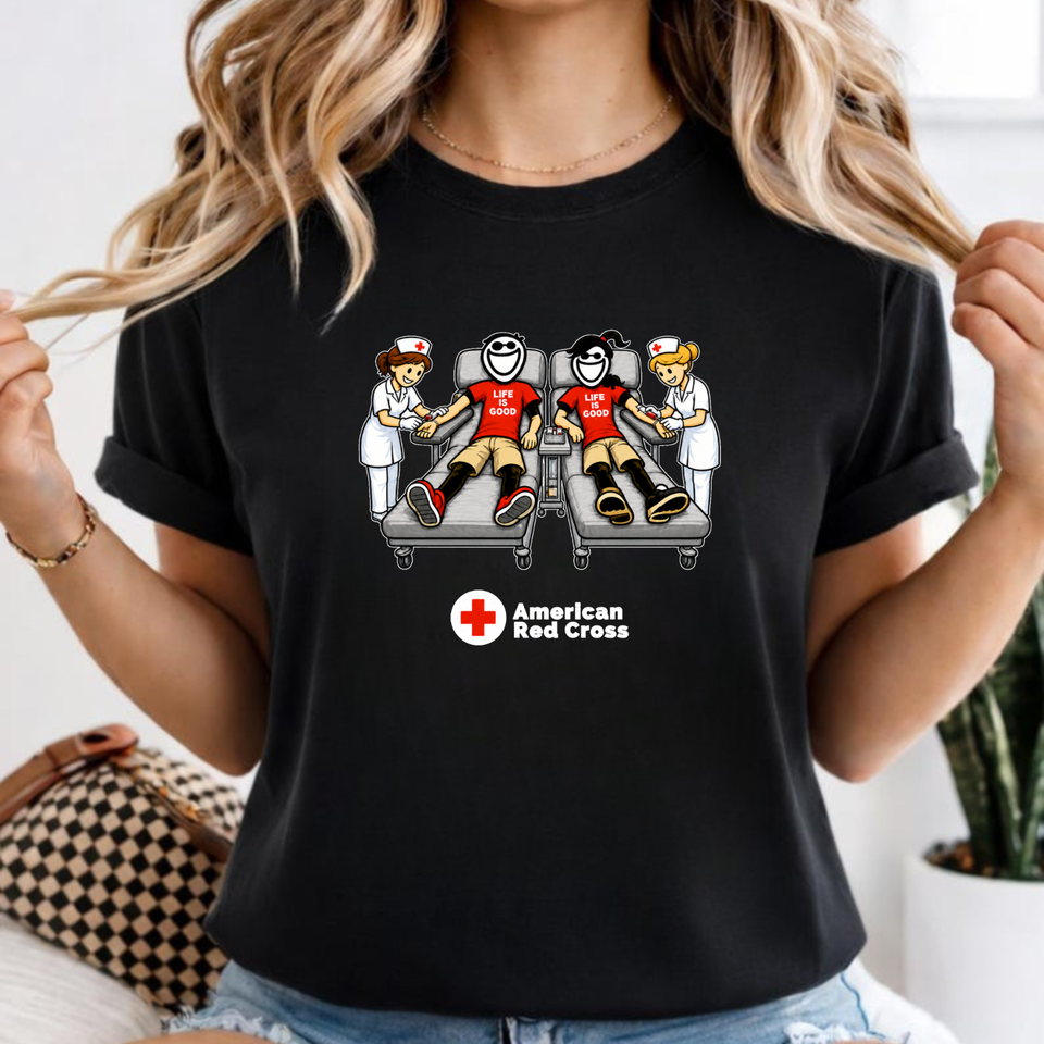 New 2026 Life Is Good American Red Cross Give Blood Shirt Donor Gift ...
