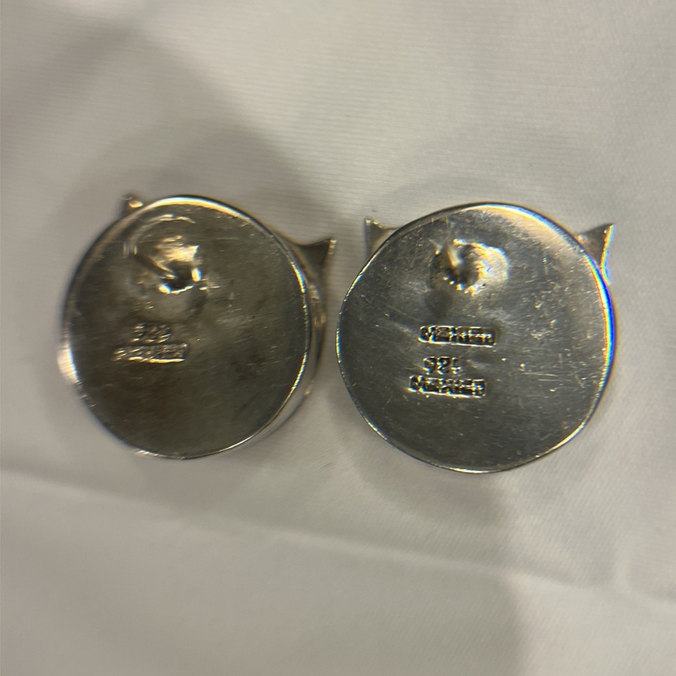 Vintage Sterling Silver Large Black Onyx Cat Stud Earrings 925 Mexico ...