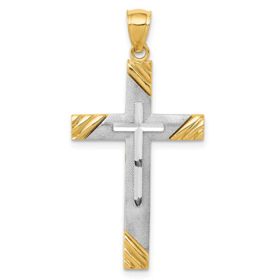 14K Two-Tone Gold Diamond-Cut Cross Inside Cross Pendant | eBay