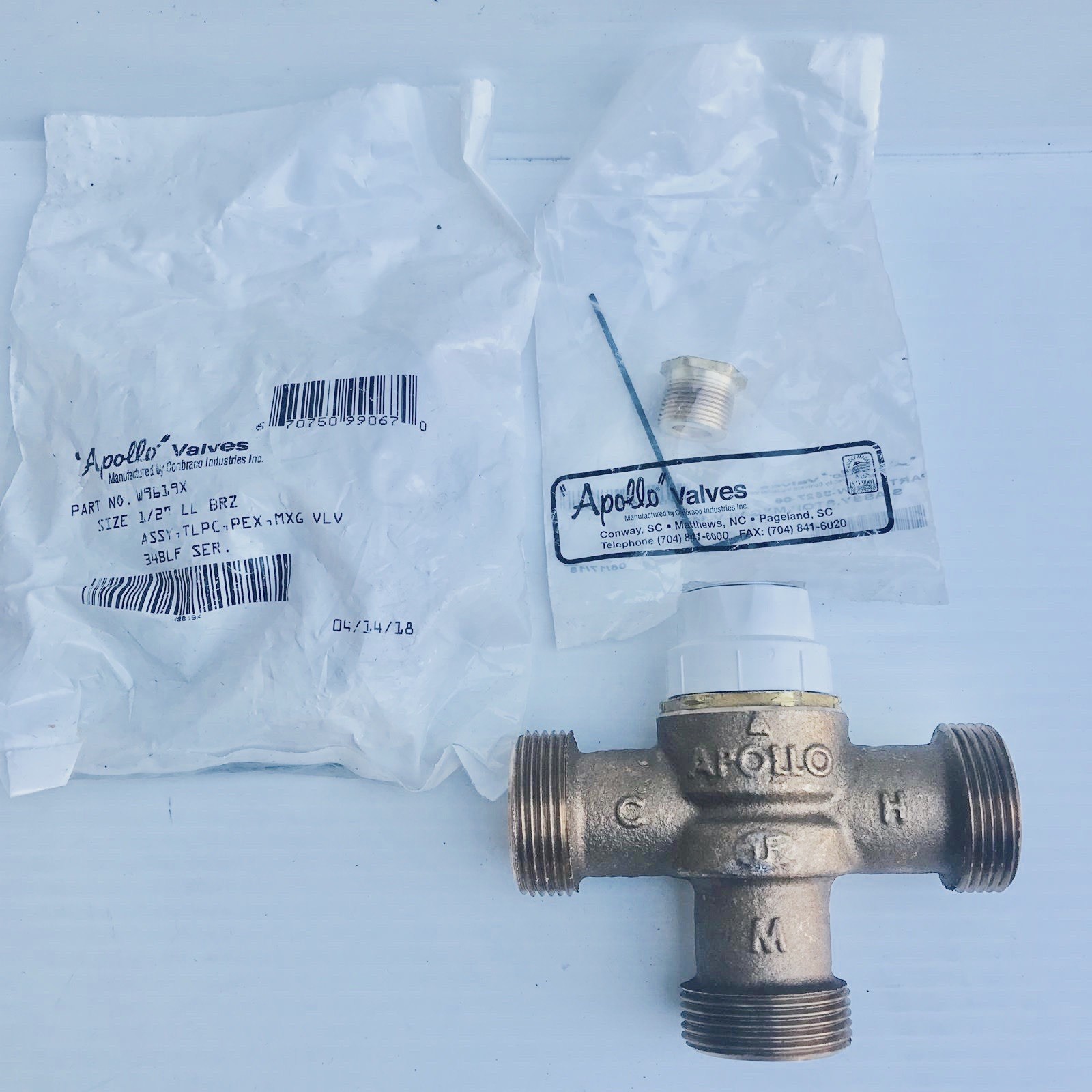 APOLLO 1/2" THERMOSTATIC MIXING VALVE 34BLF-313-X PEX X PEX LEAD FREE ...