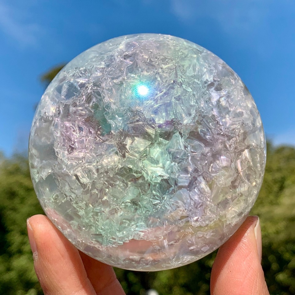 1.361LB Natural Titanium Rainbow Quartz Sphere Crystal Ball Healing ...