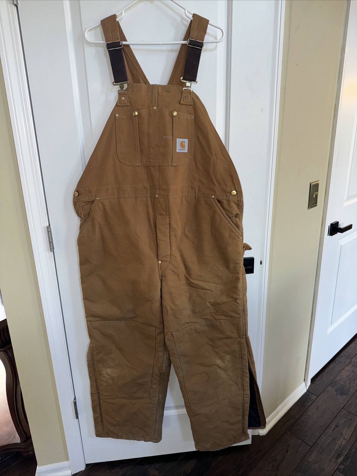 Carhartt Mens Overalls Brown 44x30 Double Knee Duck Canvas Insulated ...