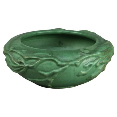 Peters and Reed Arts & Crafts Floral Embossed Matt Green Pottery Bowl ...